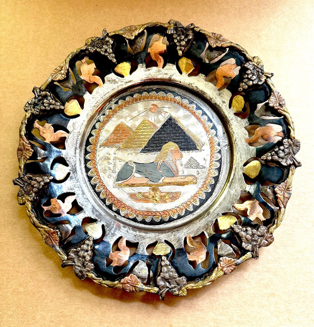 Vintage Egyptian Sphinx Wall Plate: Silver, Copper & Brass, 9.5" - Etsy