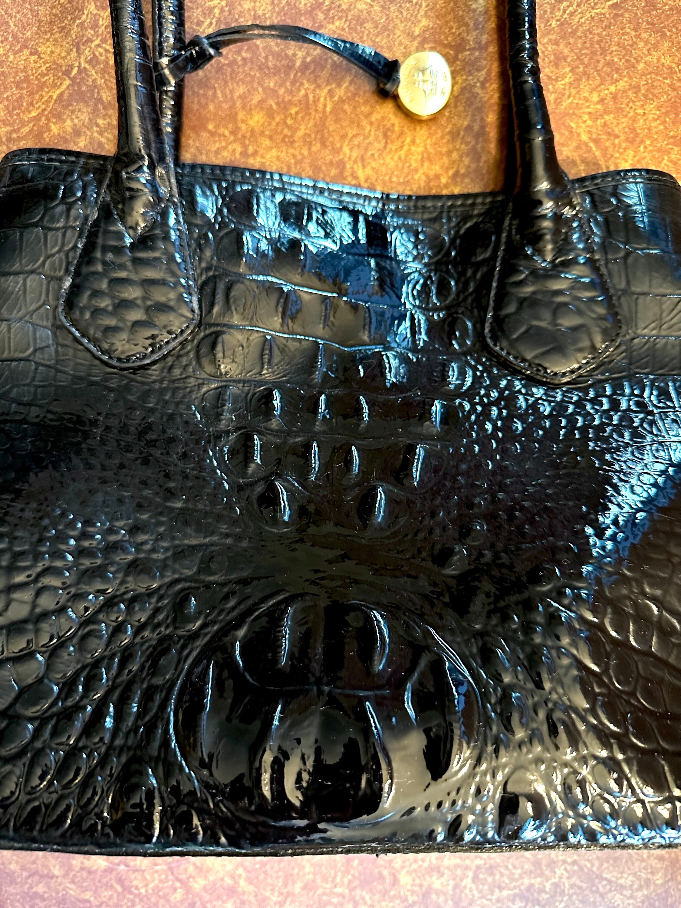 Y2K Vintage Brahmin Black Patent Leather Crocodile Look Shoulder Bag ...