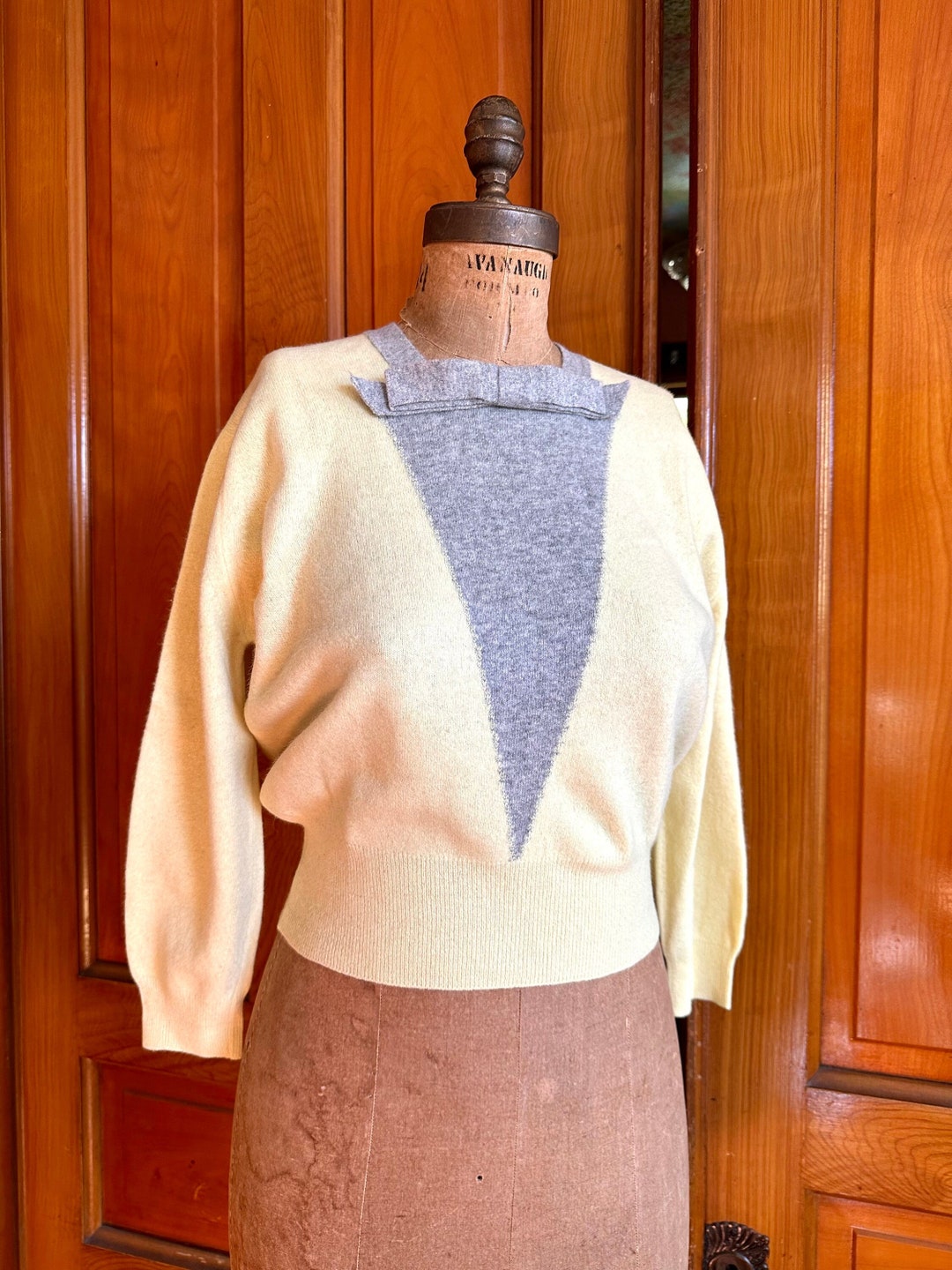 Vintage 50s Sweater Talbott Full Fashioned Lanastan Wool Yellow Gray ...