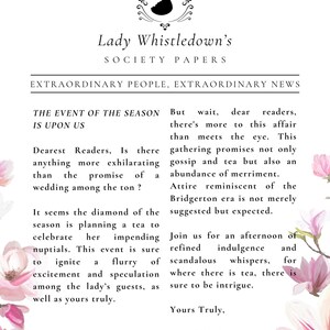 Bridgerton Bridal Shower Invitation: Lady Whistledown Floral Garden ...