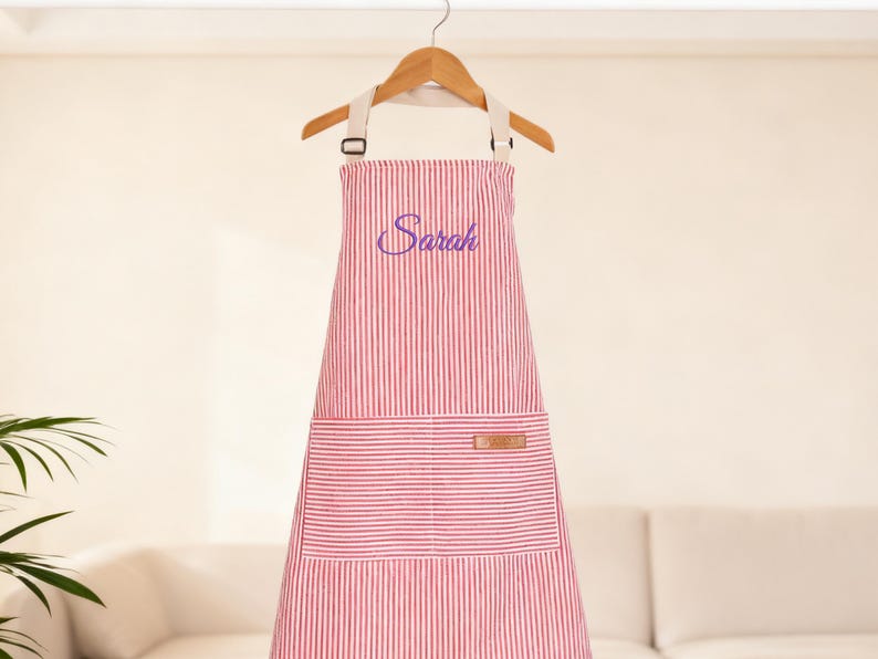 Personalized Apron for Her, Custom Striped Apron With Pockets ...