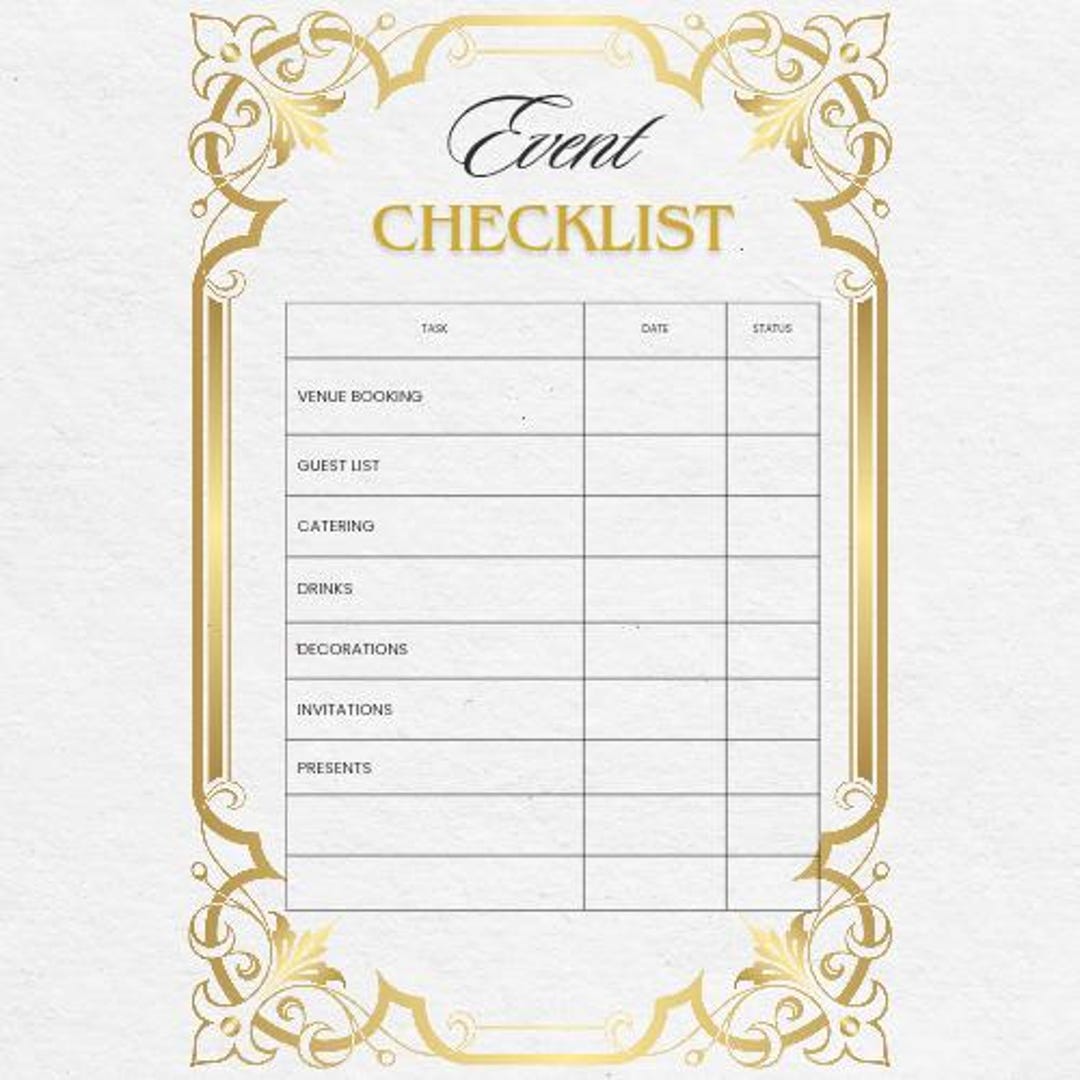 Event Checklist Gold and Black, Template, Paper and Stationery, Party ...