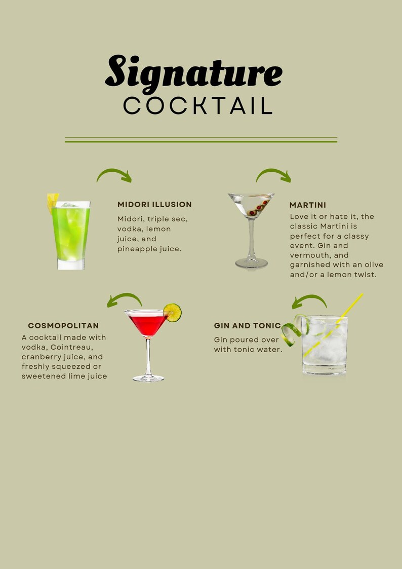 Signature Cocktail, Drinks Menu, Template, Stationery - Etsy