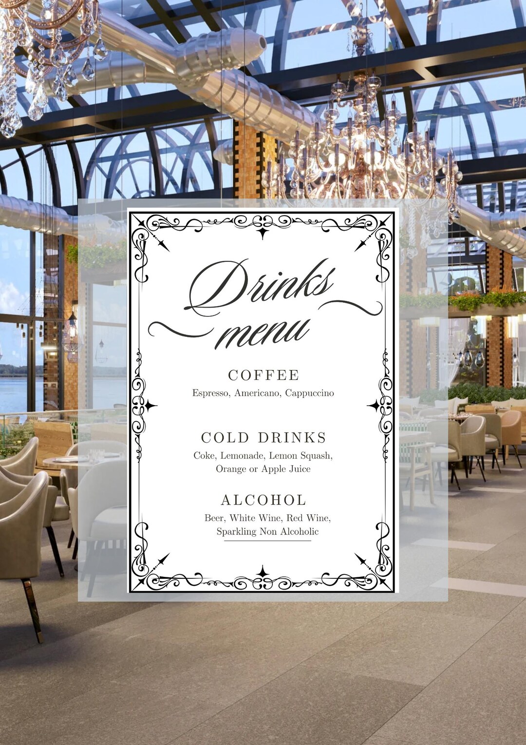 Fancy Drinks Menu Template, Bar Sign, Wedding, Engagement, Event ...