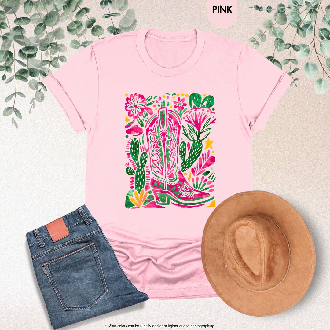 Cowgirl Boot Shirt, Floral Cowboy Boot Shirt, Boho Cowgirl Summer Shirt ...