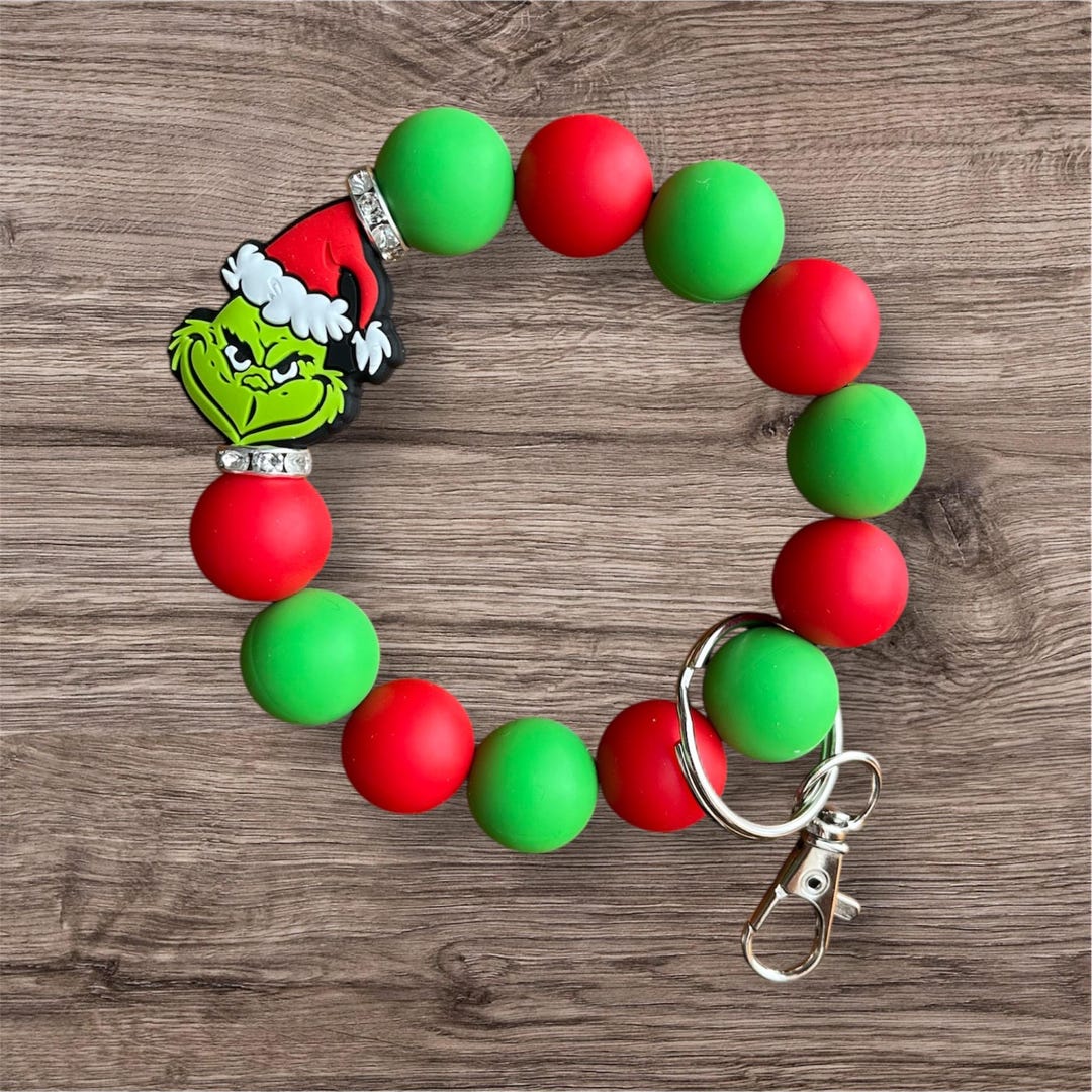 The Grinch Wristlet Keychain, Christmas Keychain, Christmas Bead ...