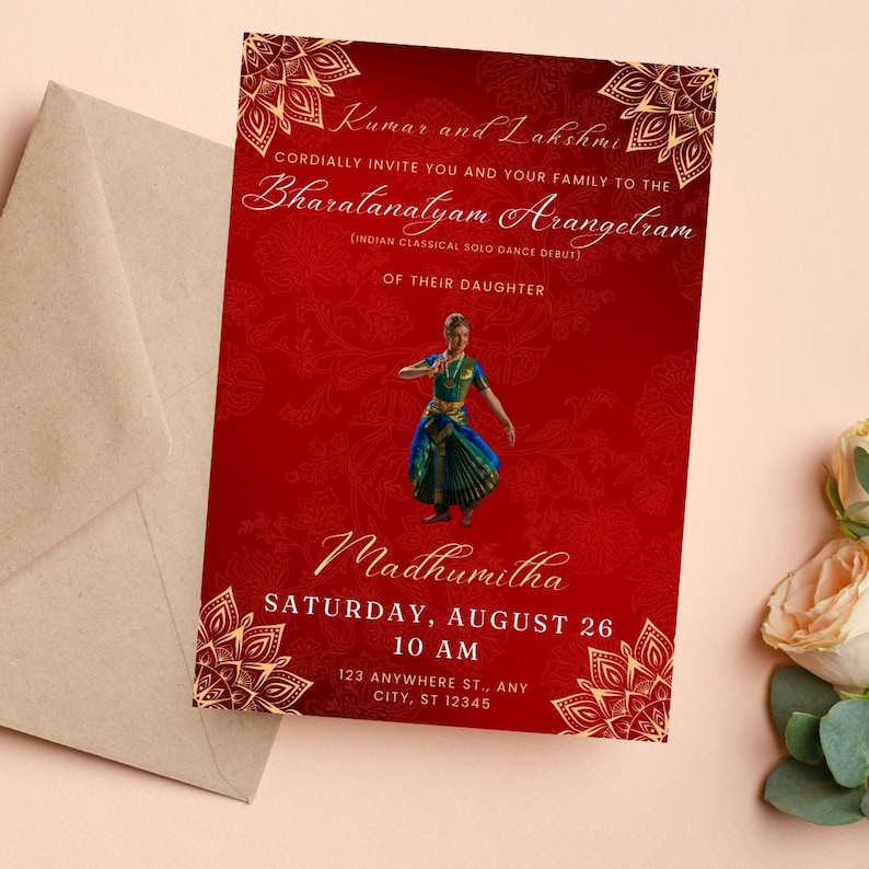 Bharatanatyam Arangetram Invitation Editable Canva Design Instant ...
