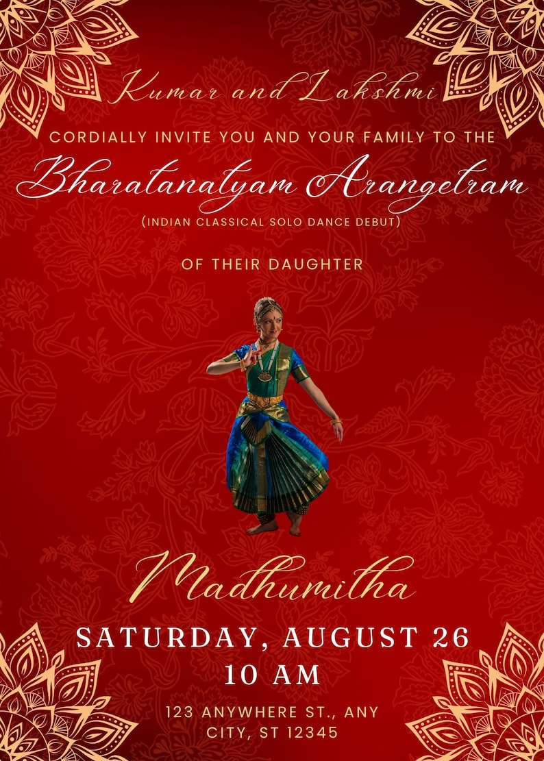 Bharatanatyam Arangetram Invitation Editable Canva Design Instant ...
