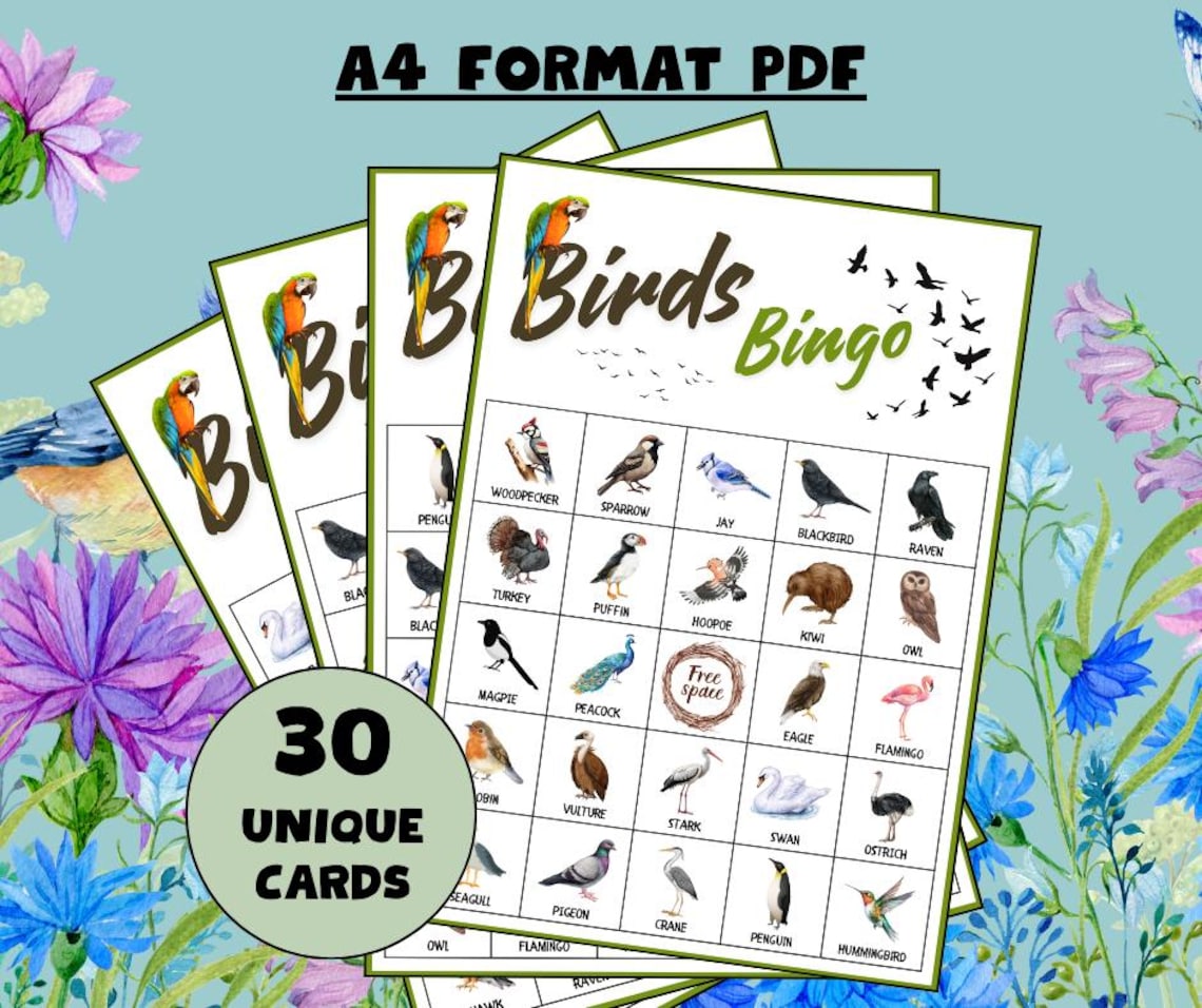 Birds Bingo Game: 30 Unique Cards, Nature Education (digital Download ...