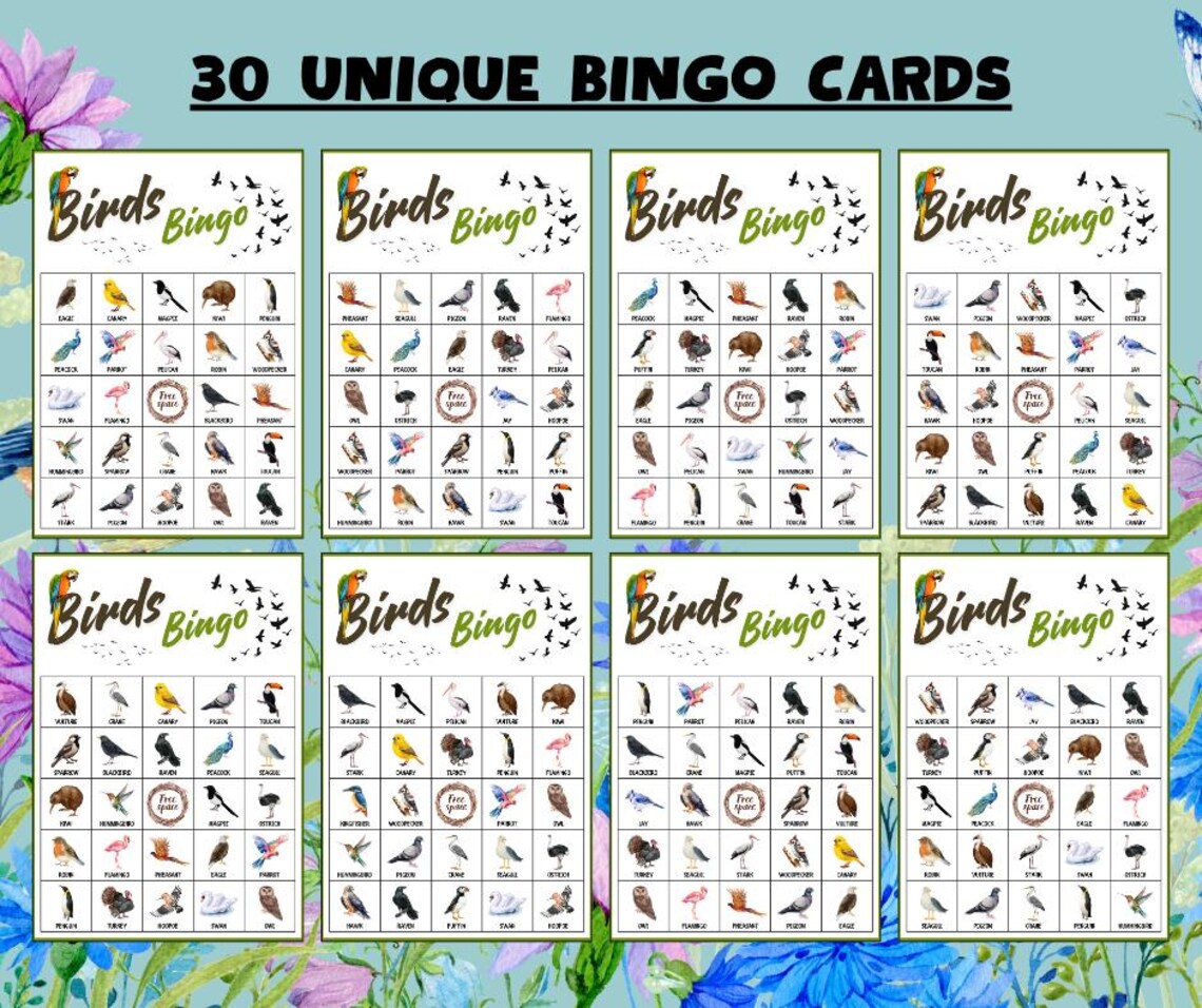 Birds Bingo Game: 30 Unique Cards, Nature Education (digital Download ...