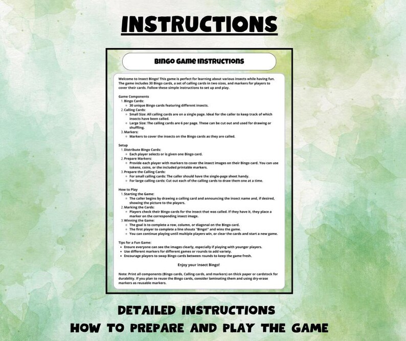 Insect Bingo Game - 30 Unique Bugs Bingo Cards - Printable A4 Format ...