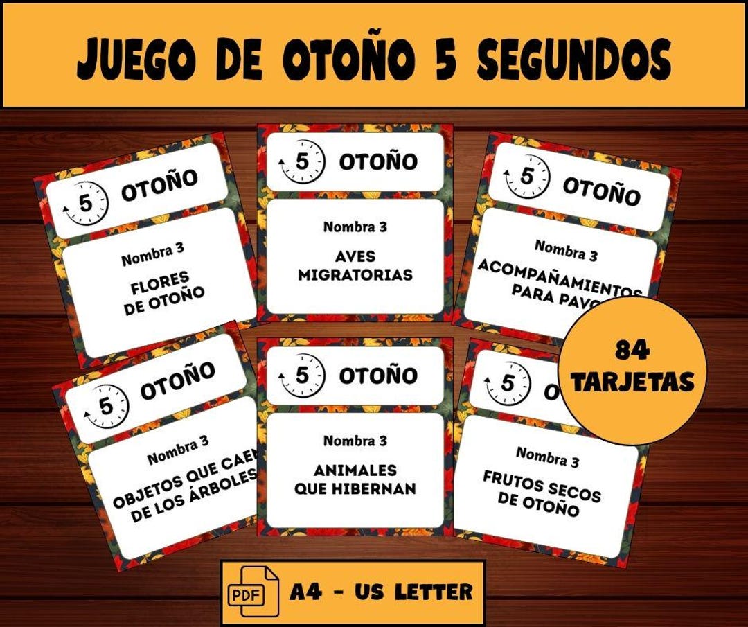 Autumn 5 Second Game Cards in Spanish, Fall Party Icebreaker, Classroom ...