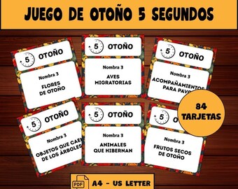 Autumn 5 Second Game Cards in Spanish, Fall Party Icebreaker, Classroom ...