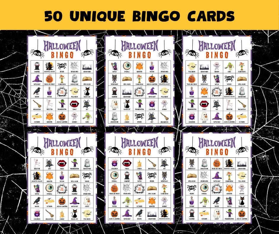Halloween Bingo Game: 50 Unique Cards, Printable PDF (digital Download ...