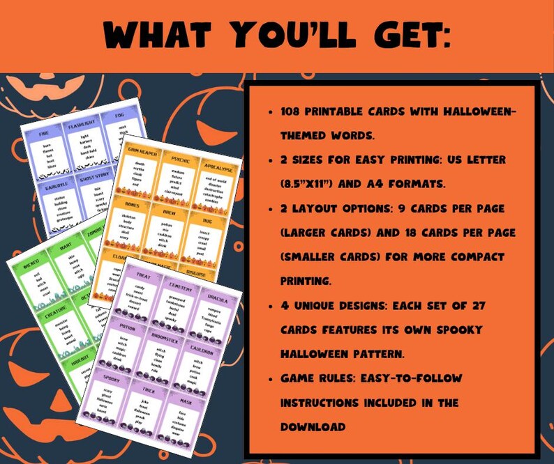 Halloween Taboo Game | 108 Spooky Word Cards | Printable Forbidden ...