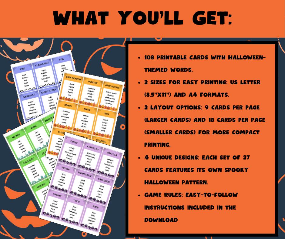 Halloween Taboo Game | 108 Spooky Word Cards | Printable Forbidden ...