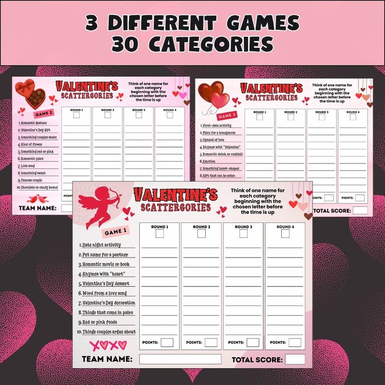 Valentine’s Scattergories Game Printable | Fun Valentine Party Game for ...