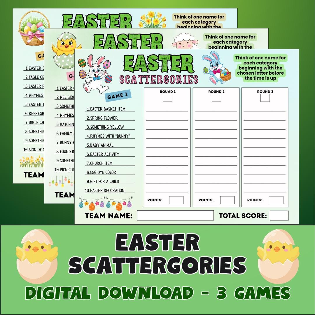 Easter Scattergories Game Printable, Easter Party Game, Family Easter ...