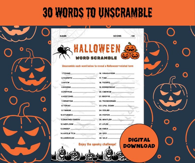 Halloween Word Scramble, Party Office Classroom Game, A to Z Race ...