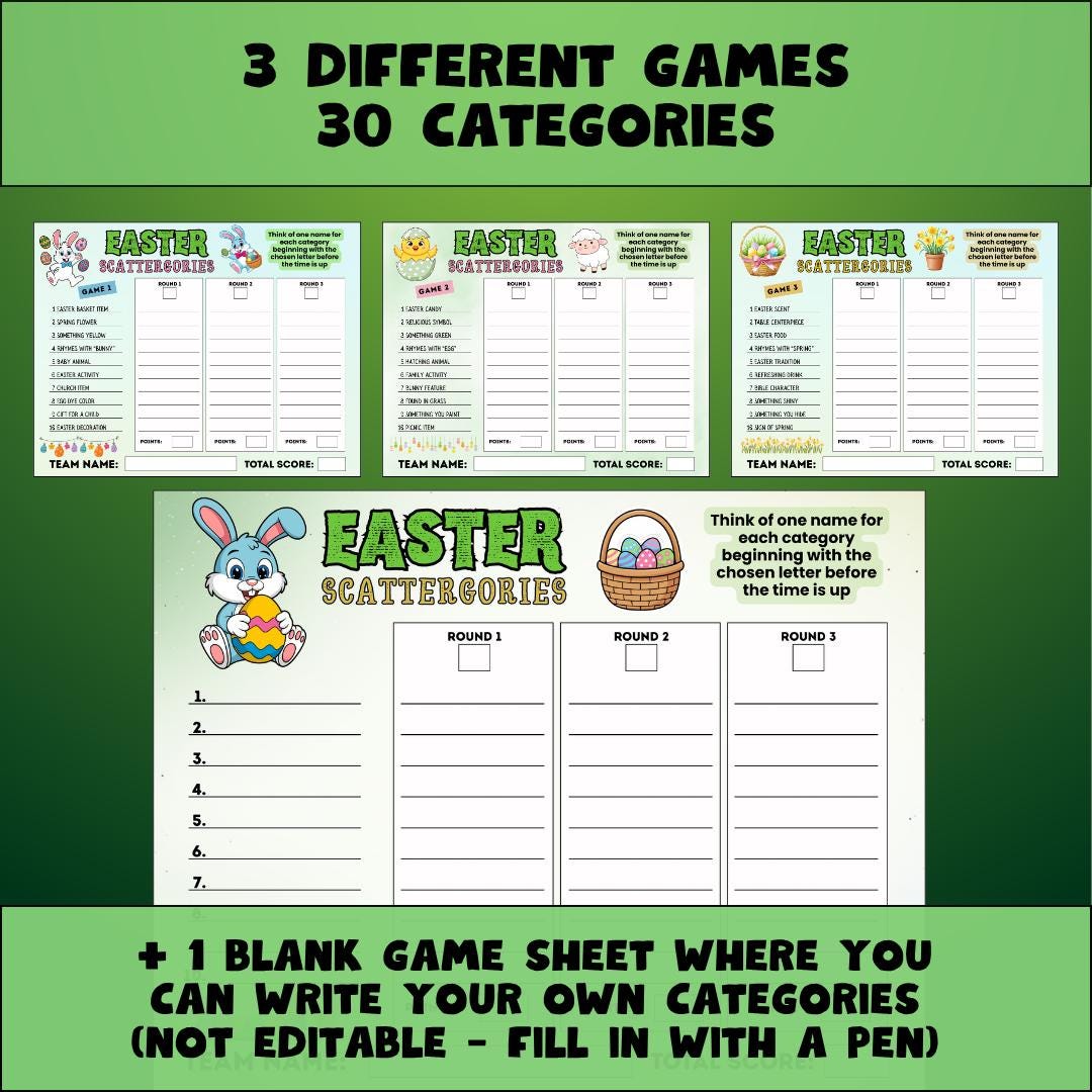 Easter Scattergories Game Printable, Easter Party Game, Family Easter ...