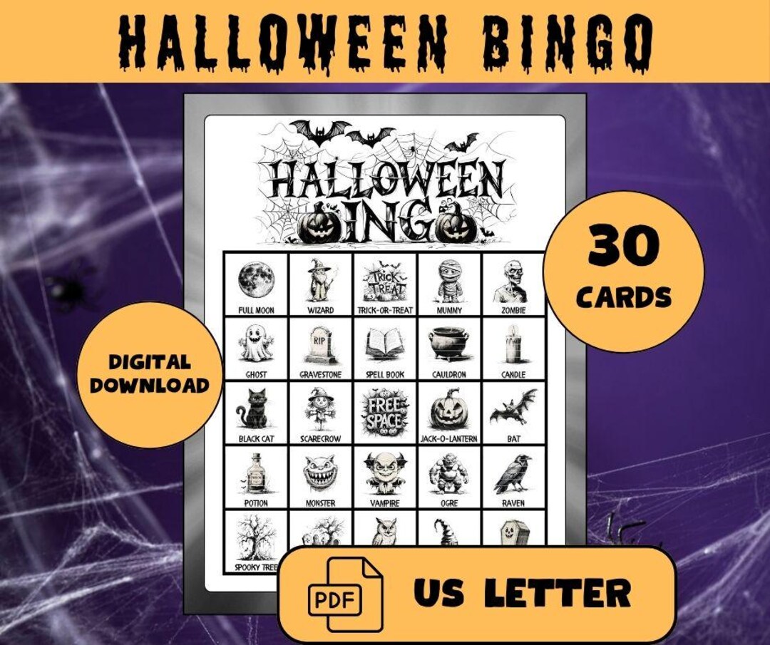 Halloween Bingo Game: 30 Printable Cards, Markers (PDF Download) - Etsy UK