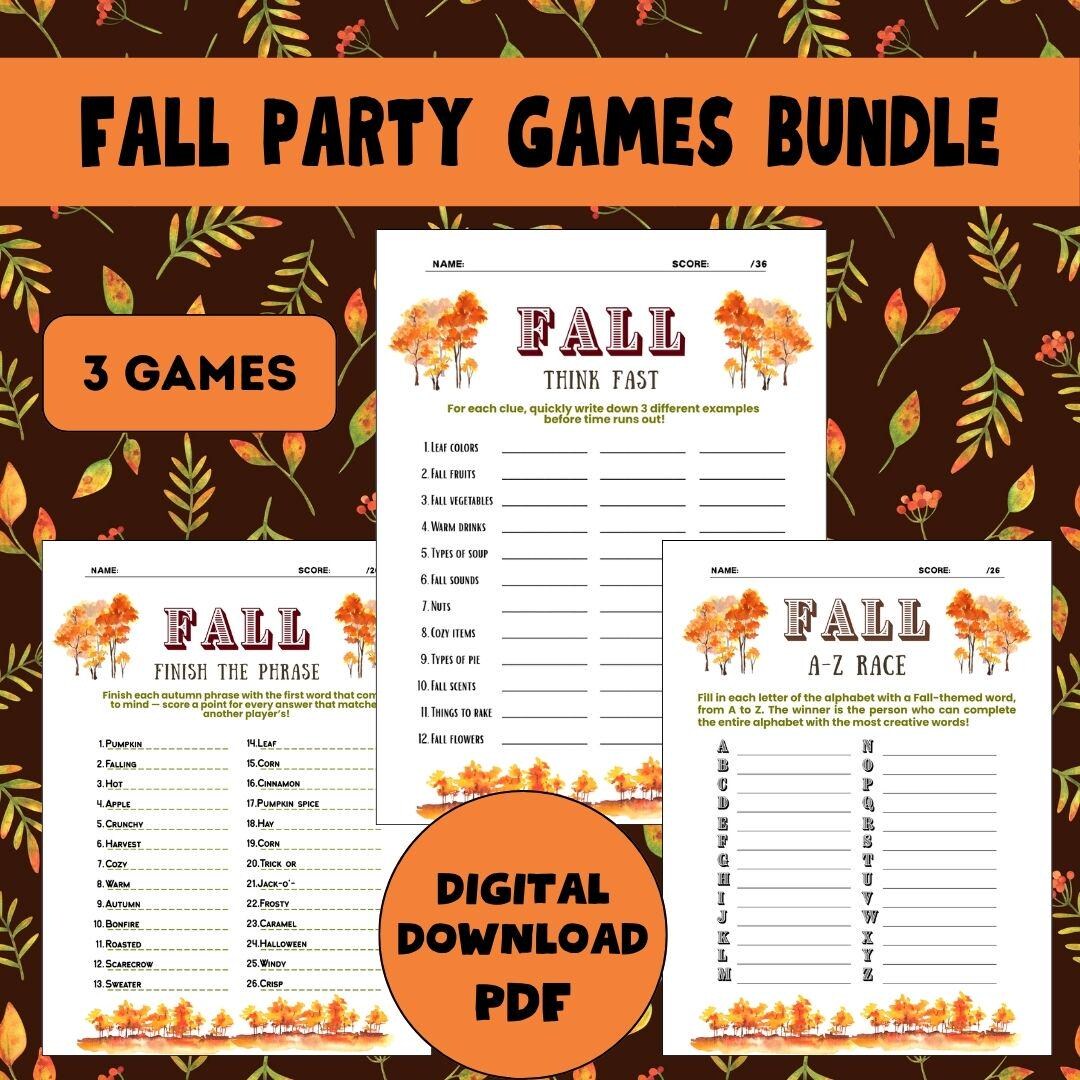 Fall Party Games Printable Bundle | Thanksgiving, Friendsgiving (PDF ...