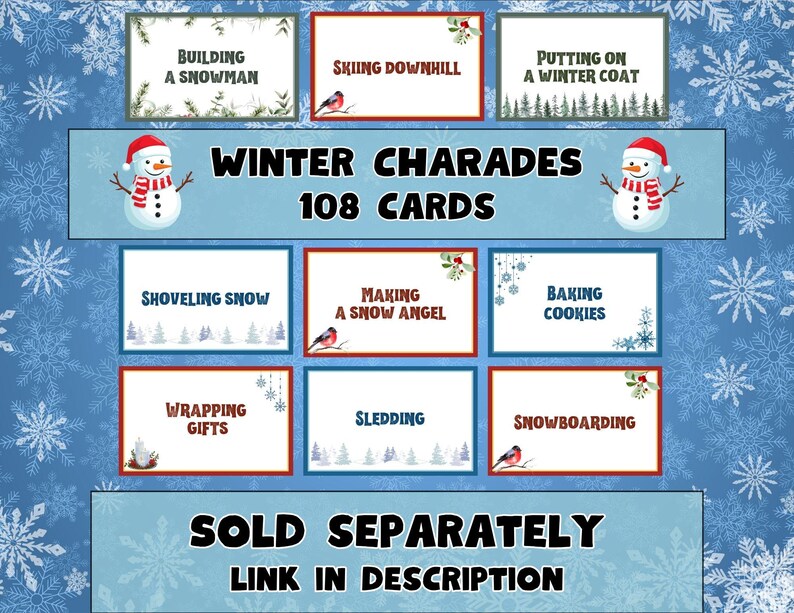 Christmas Charades Game • 108 Printable Holiday Cards (instant Download ...