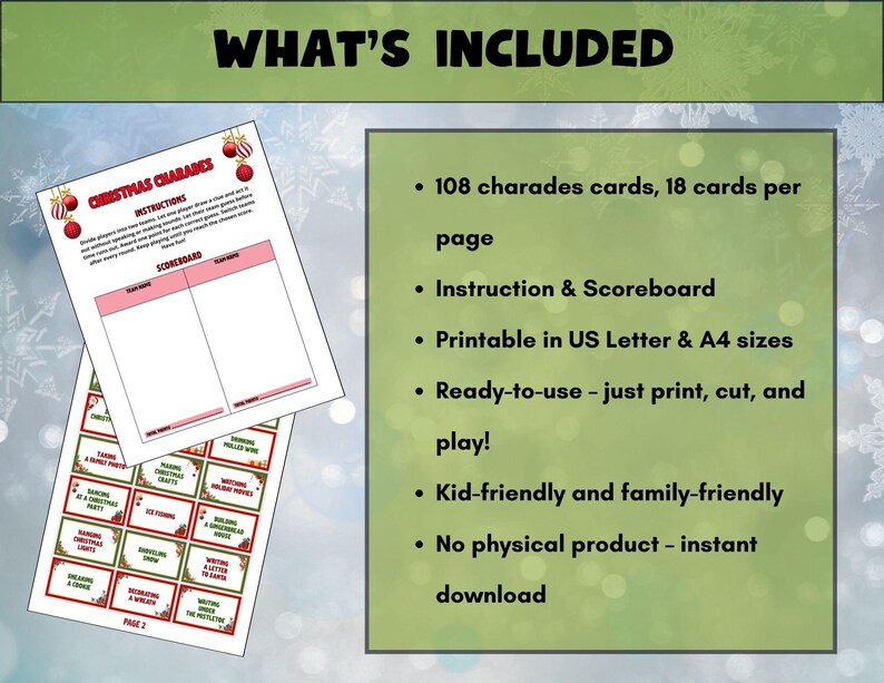 Christmas Charades Game • 108 Printable Holiday Cards (instant Download ...