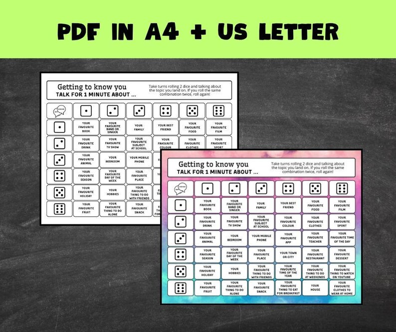 Icebreaker Dice Game: Getting to Know You Activity (PDF Download ...