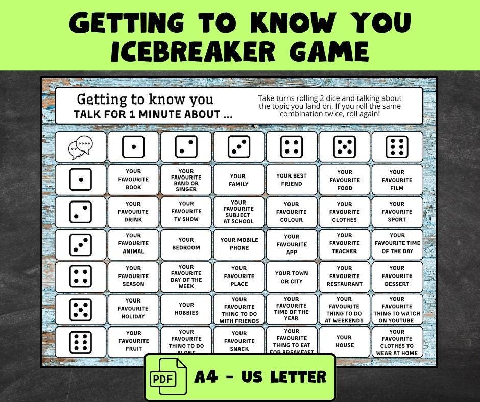 Icebreaker Dice Game: Getting to Know You Activity (PDF Download ...