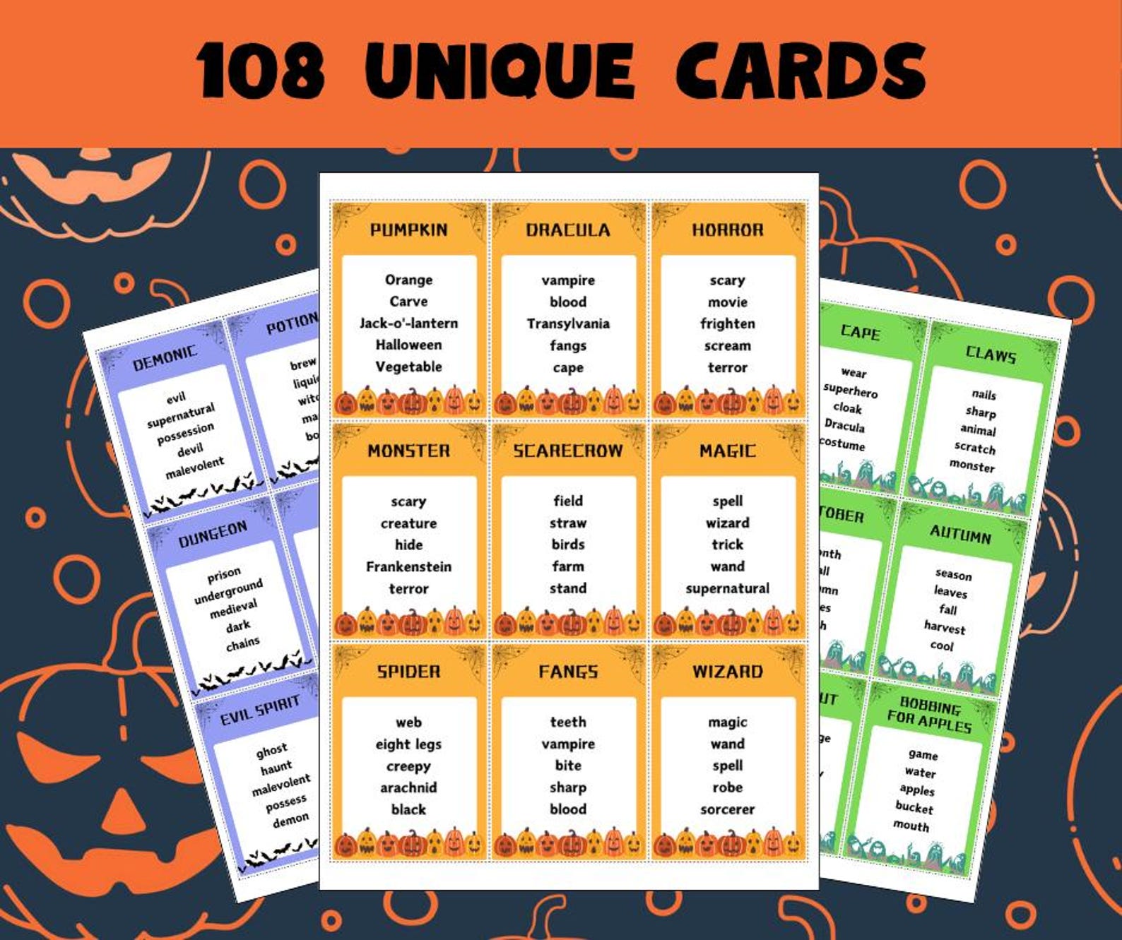 Halloween Taboo Game | 108 Spooky Word Cards | Printable Forbidden ...