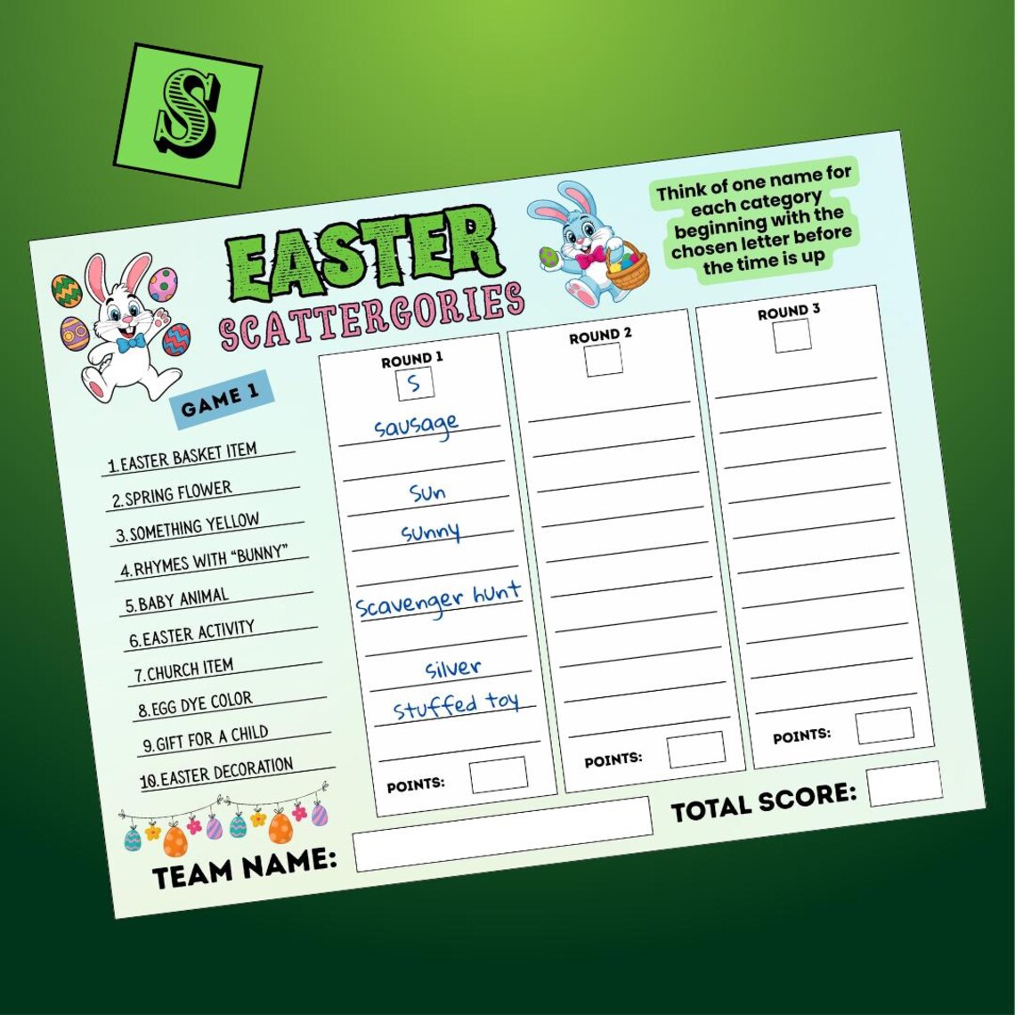 Easter Scattergories Game Printable, Easter Party Game, Family Easter ...