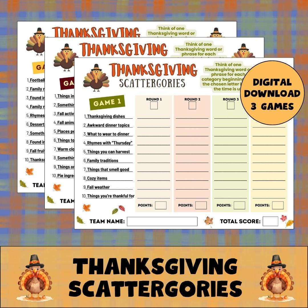 Thanksgiving Scattergories Printable | Thanksgiving Party Game for ...