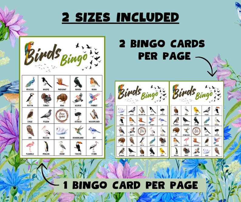 Birds Bingo Game - 30 Unique Birds Bingo Cards - Printable A4 Format ...