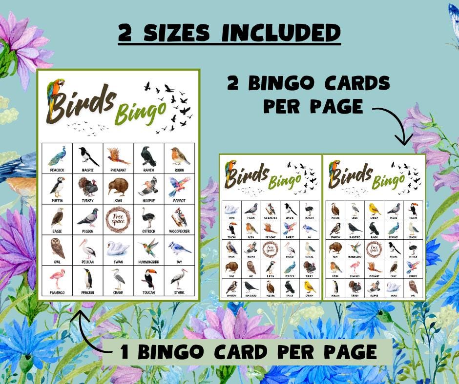 Birds Bingo Game - 30 Unique Birds Bingo Cards - Printable A4 Format ...