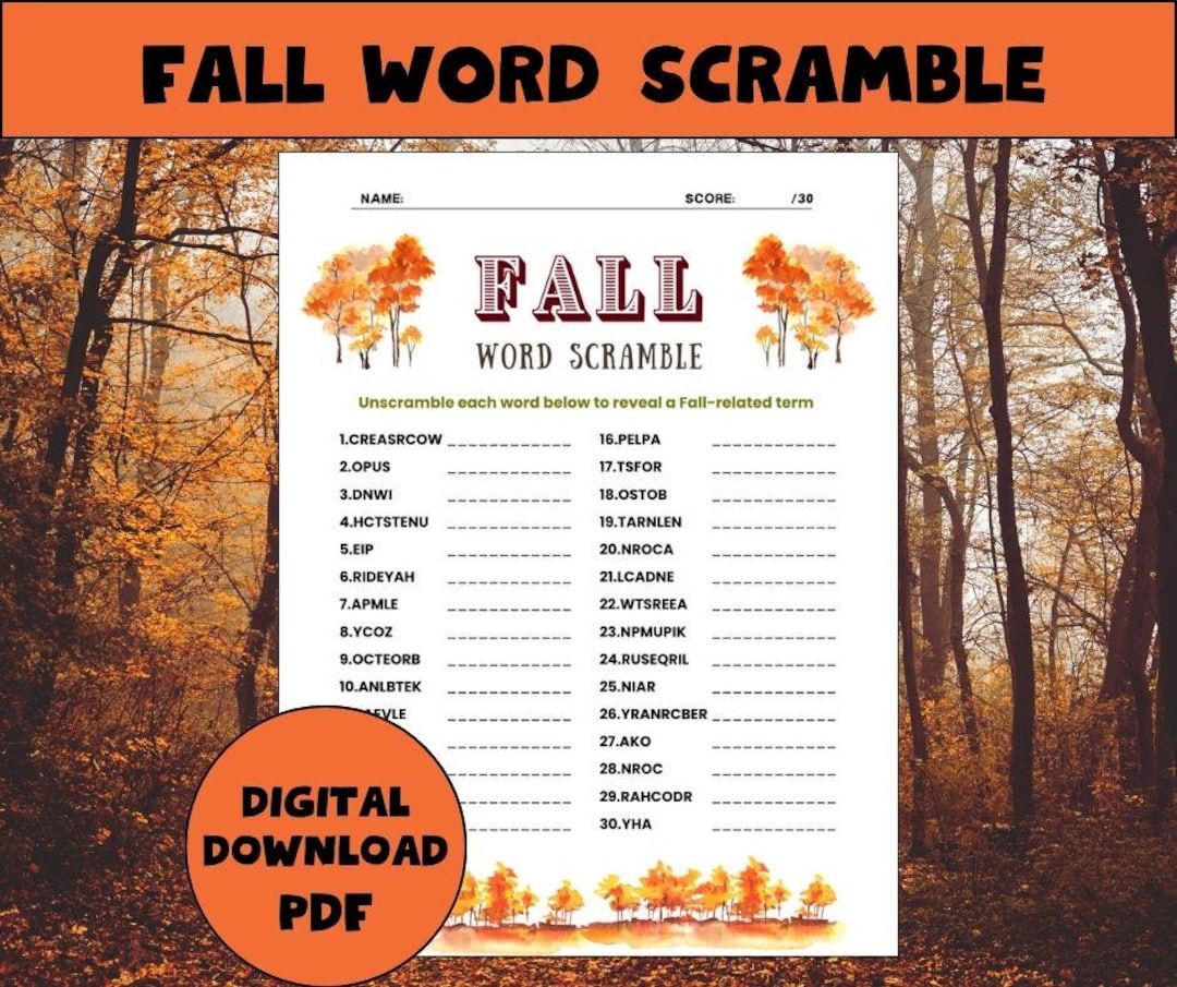 Fall Autumn Word Scramble Game Plus A to Z Race (digital Download) - Etsy
