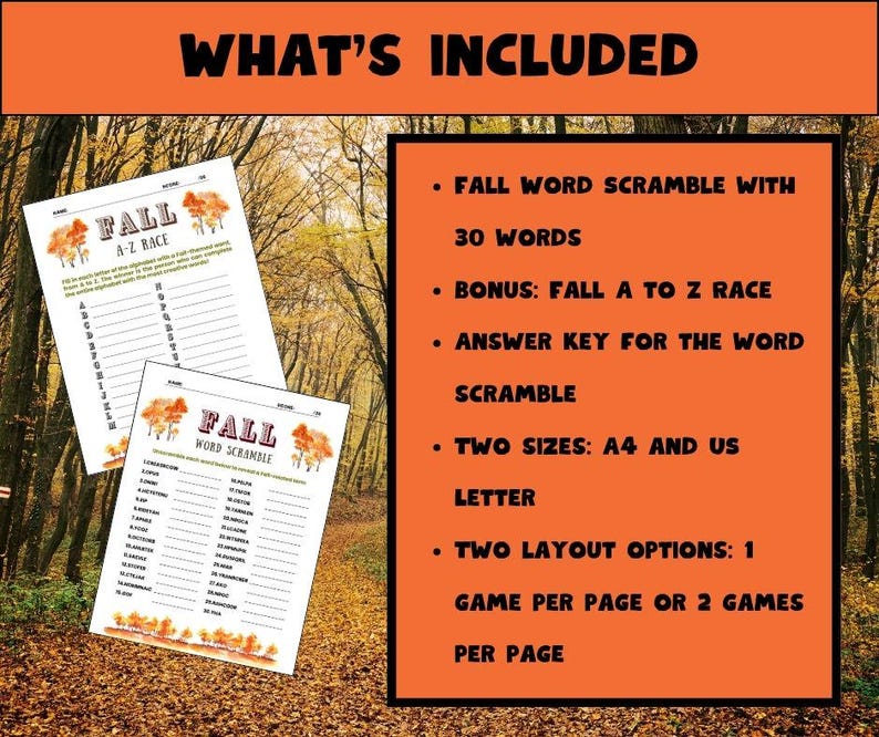 Fall Autumn Word Scramble Game Plus A to Z Race (digital Download) - Etsy
