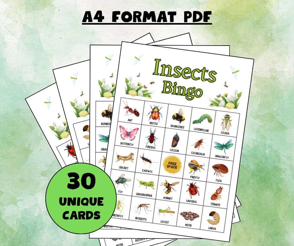 Insect Bingo Game - 30 Unique Bugs Bingo Cards - Printable A4 Format ...