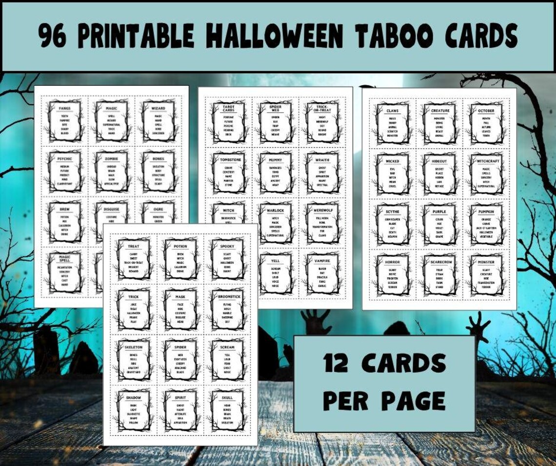 Halloween Taboo Game | 96 Spooky Word Cards | Printable Forbidden Words ...