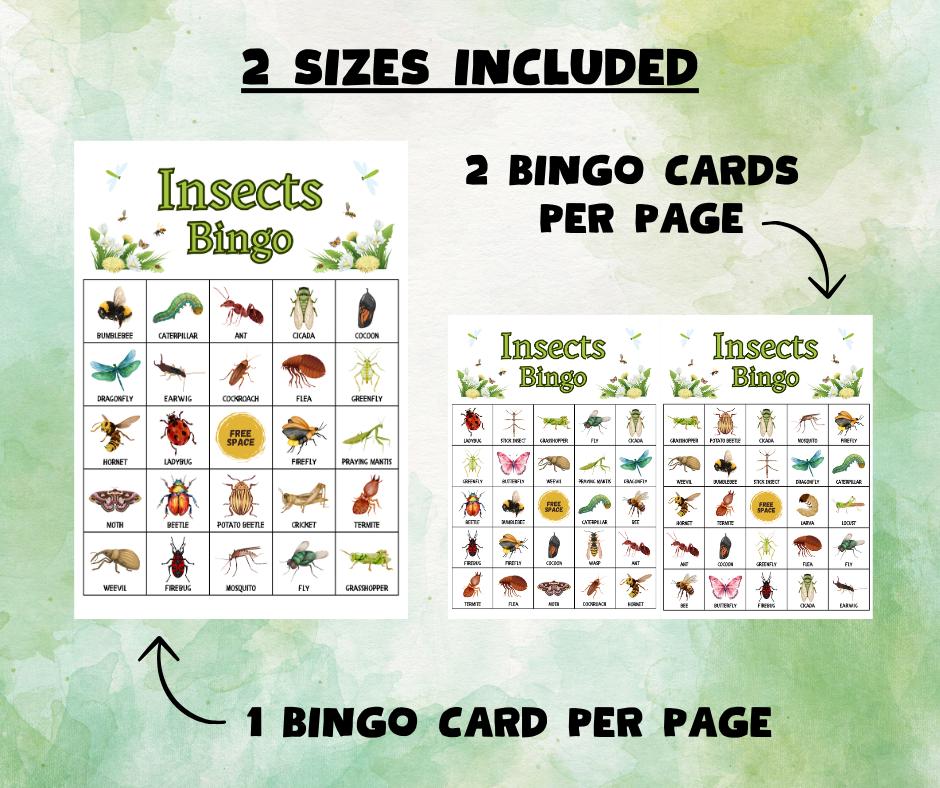 Insect Bingo Game - 30 Unique Bugs Bingo Cards - Printable US Letter ...