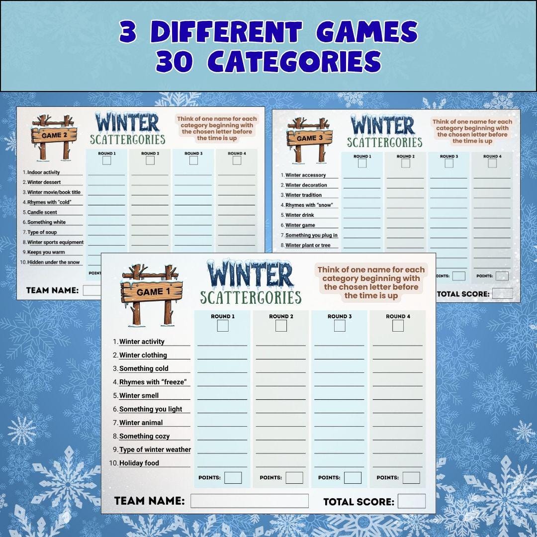 Winter Scattergories Game • Printable Holiday Activity (instant ...