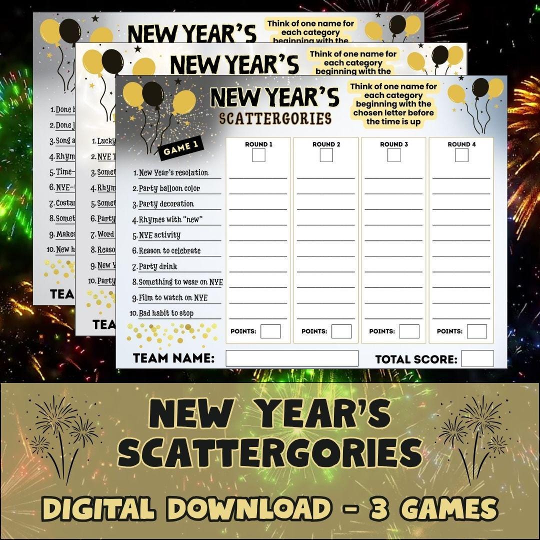 New Year’s Scattergories Game – Printable New Year Party Activity ...