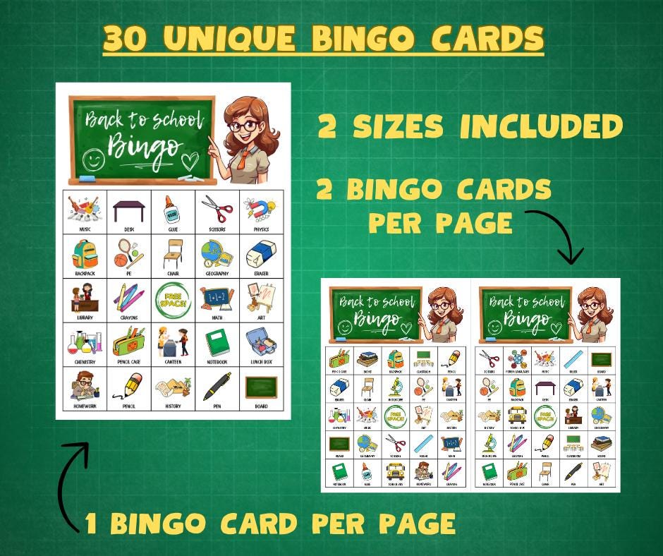 School-themed Bingo Game Printable | Digital Download | Fun ...