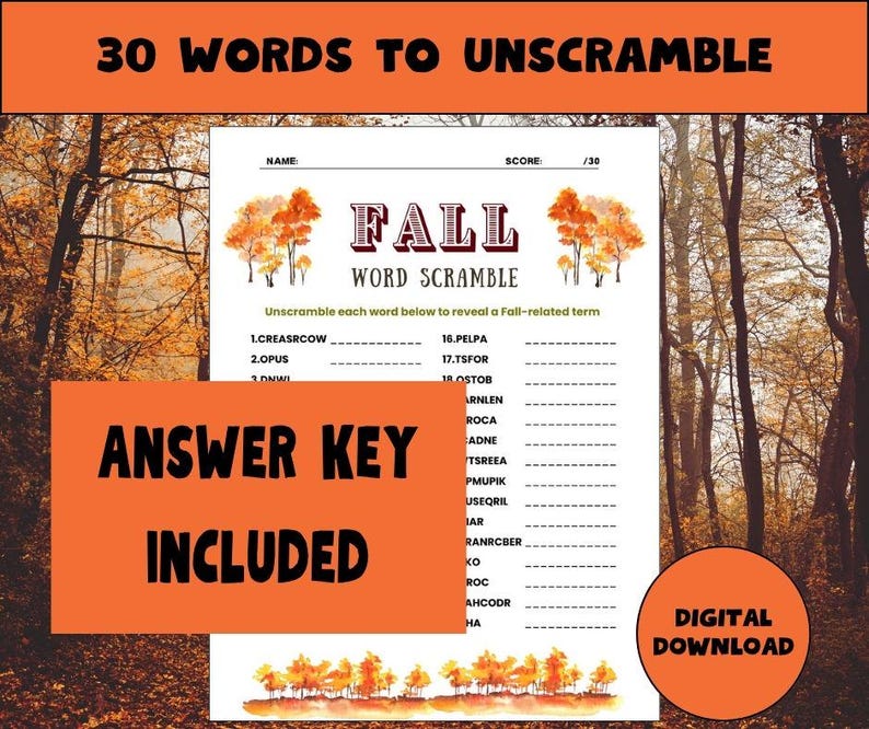 Fall Autumn Word Scramble Game Plus A to Z Race (digital Download) - Etsy
