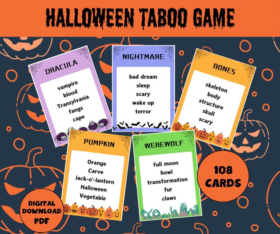 Halloween Taboo Game | 108 Spooky Word Cards | Printable Forbidden ...
