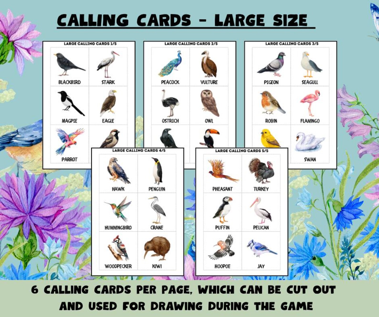 Birds Bingo Game: 30 Unique Cards, Nature Education (digital Download ...
