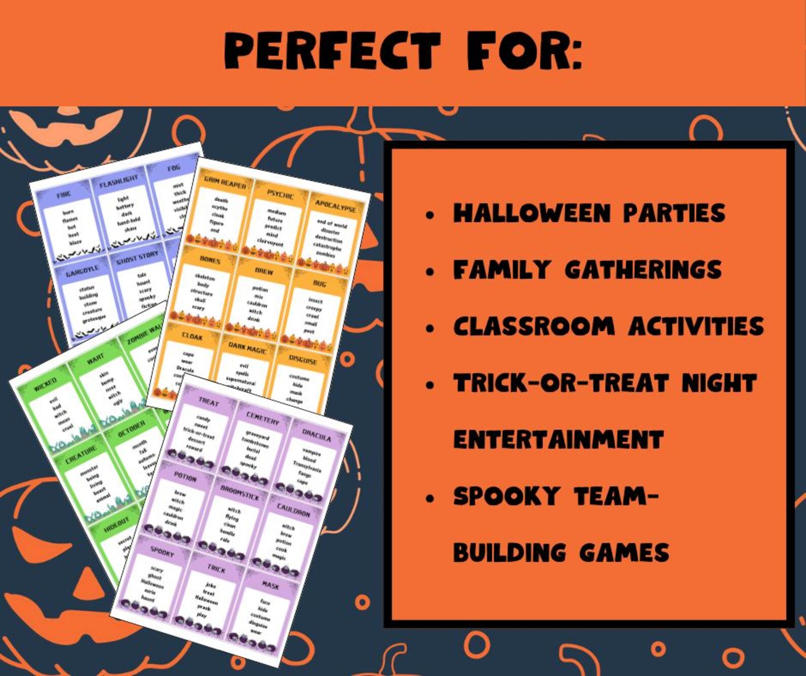 Halloween Taboo Game | 108 Spooky Word Cards | Printable Forbidden ...