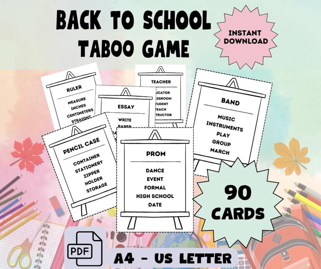 School Vocabulary Taboo Game - 90 Cards PDF (printable) - Etsy