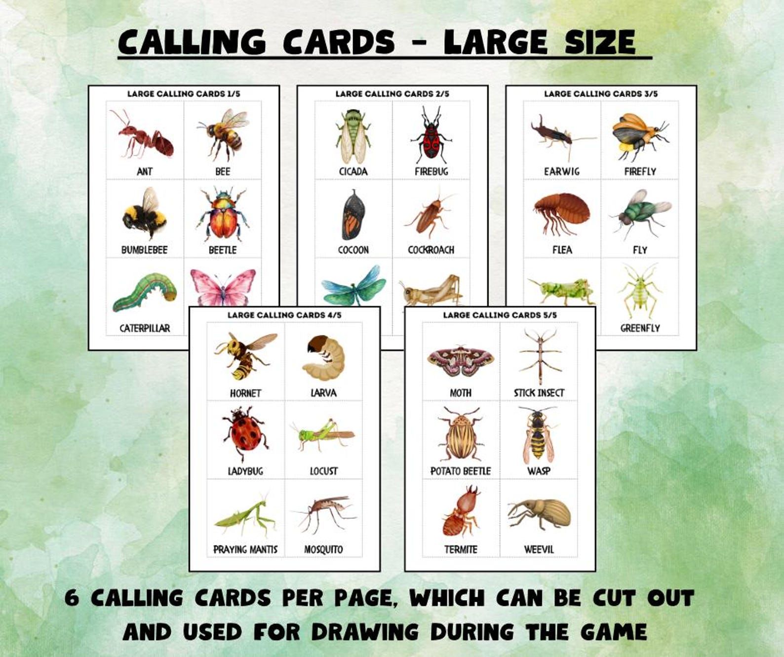 Insect Bingo Game: 30 Unique Bugs Cards (printable PDF) - Etsy