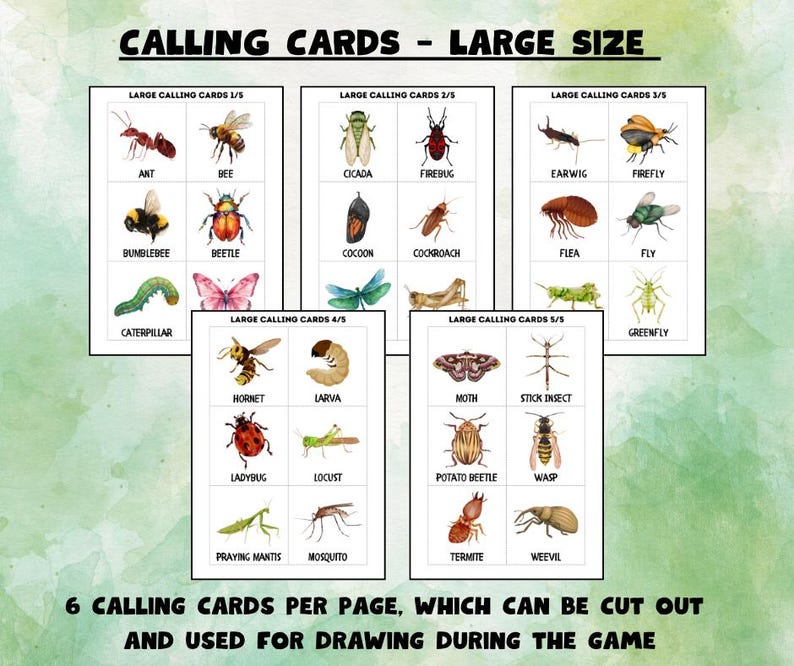 Insect Bingo Game - 30 Unique Bugs Bingo Cards - Printable US Letter ...